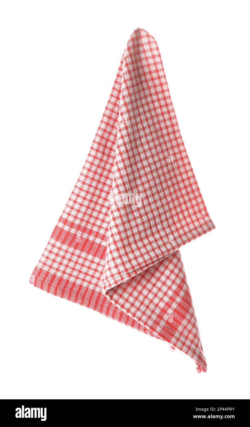 Clean kitchen towel hanging on white background Stock Photo - Alamy