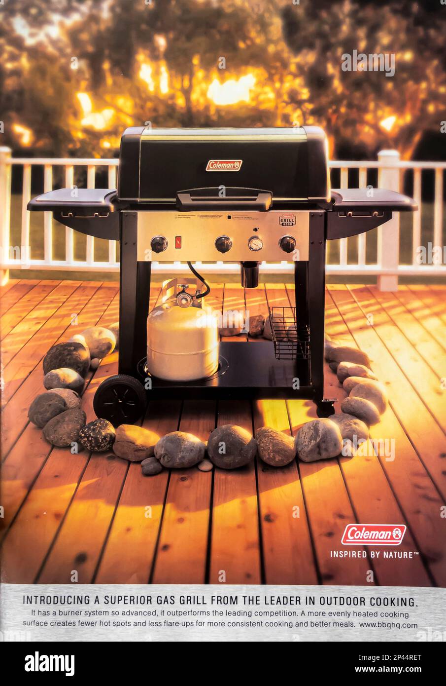 Coleman gas grill advert in a Natgeo magazine May 2000 Stock Photo - Alamy