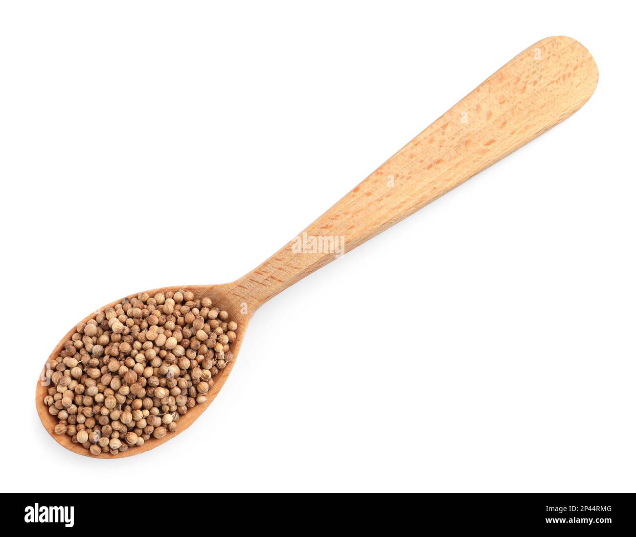 Dried coriander seeds with wooden spoon on white background, top view Stock Photo - Alamy