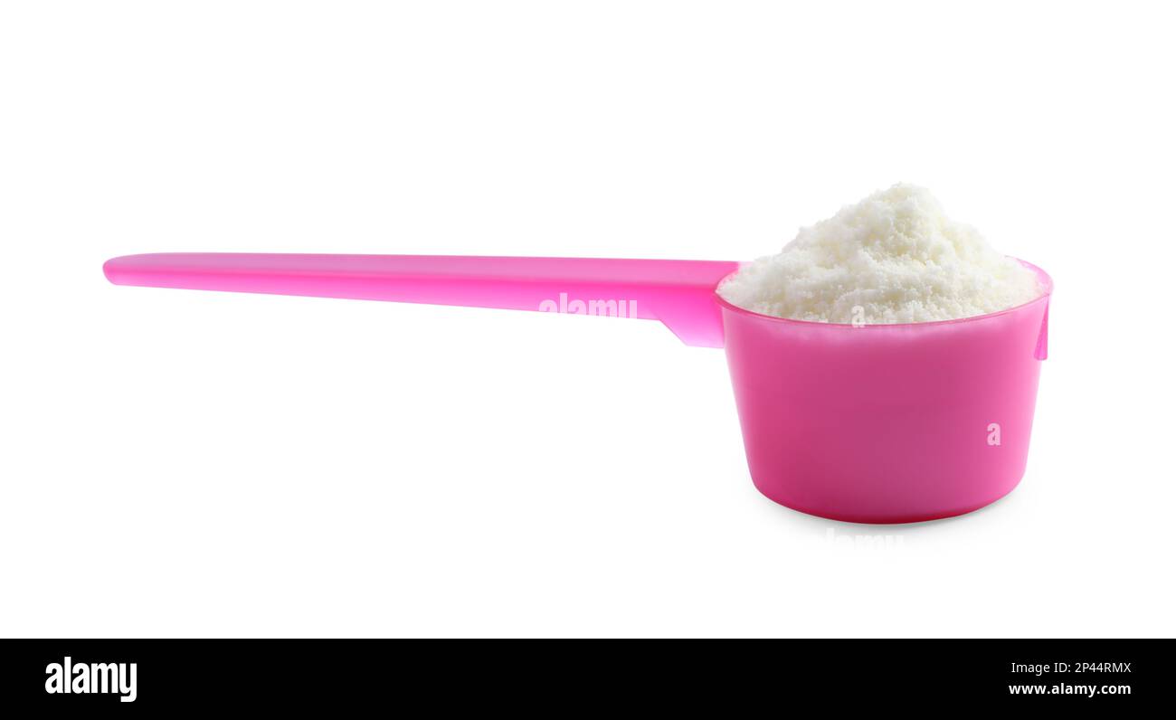 Scoop of powdered infant formula isolated on white. Baby milk Stock ...