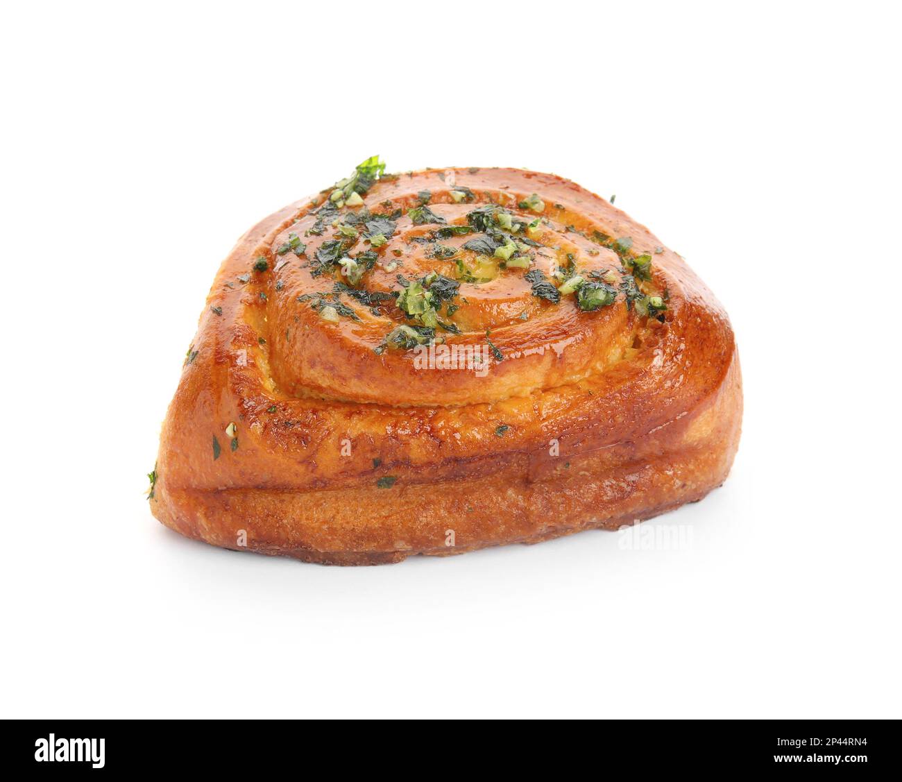 Traditional Ukrainian bread (Pampushky) with garlic on white background ...