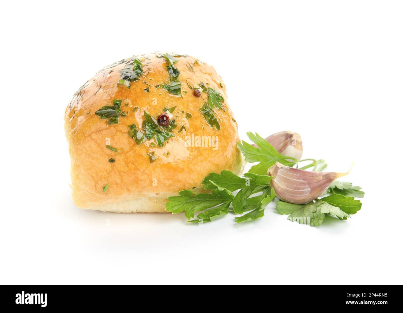 Traditional Ukrainian bread (Pampushky) with garlic and parsley on ...