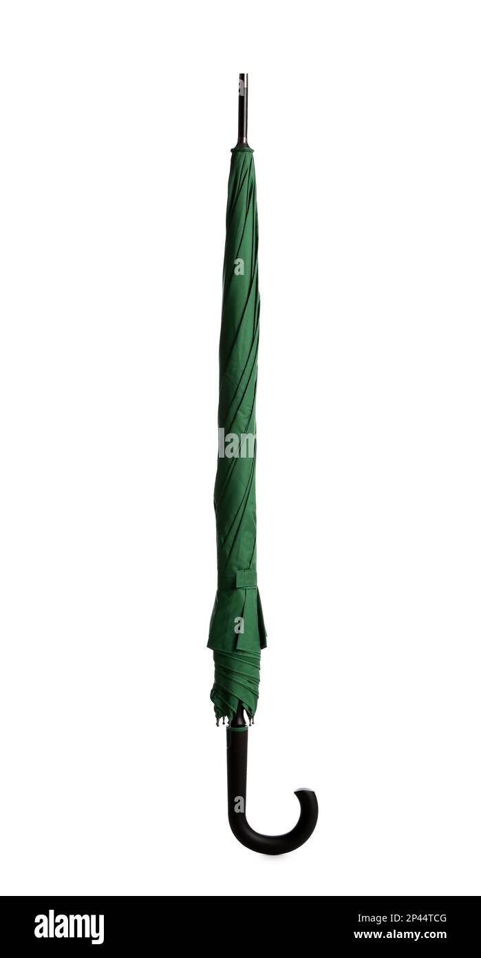 Stylish closed green umbrella isolated on white Stock Photo - Alamy