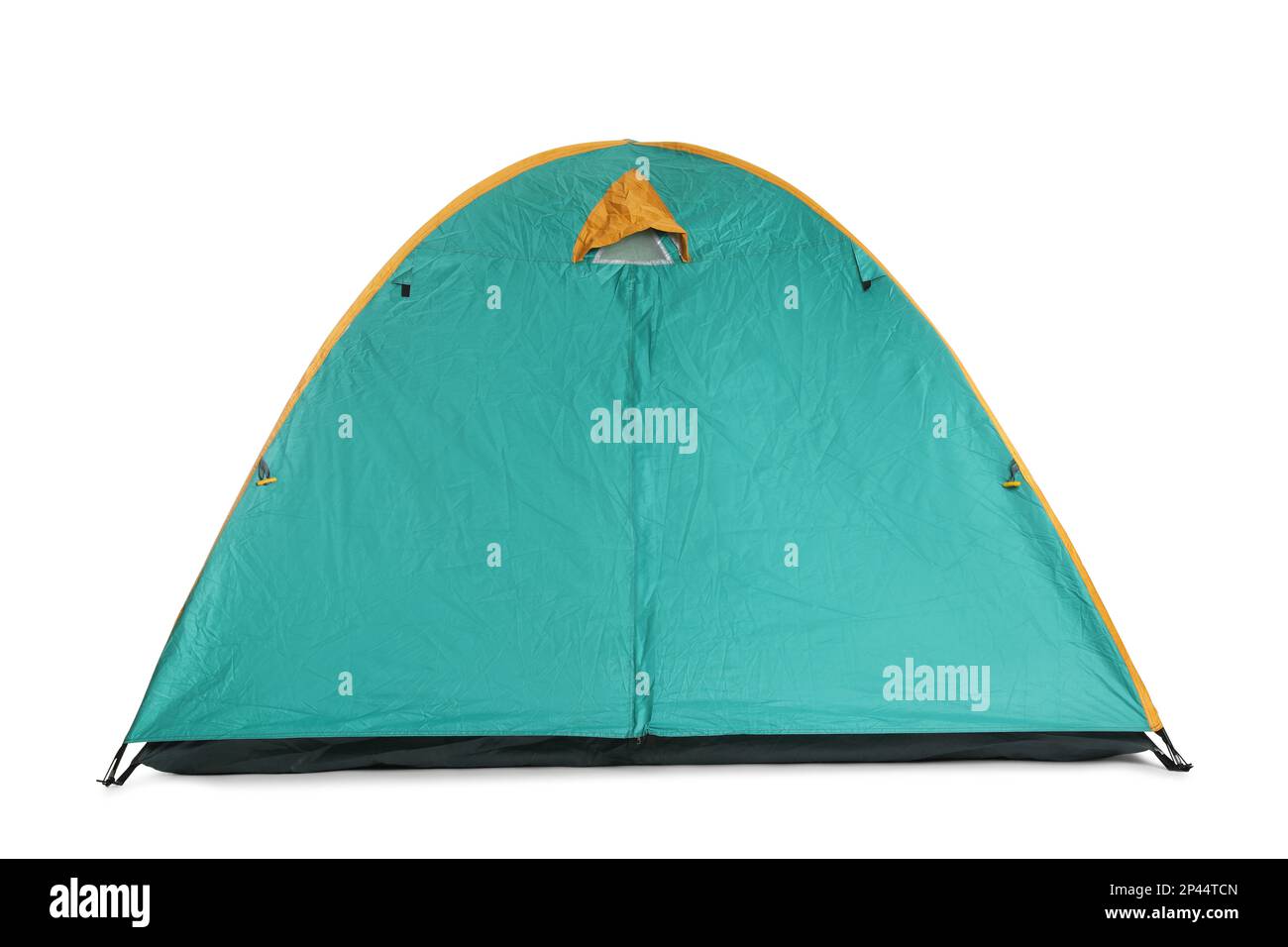 Bright turquoise camping tent on white background Stock Photo - Alamy
