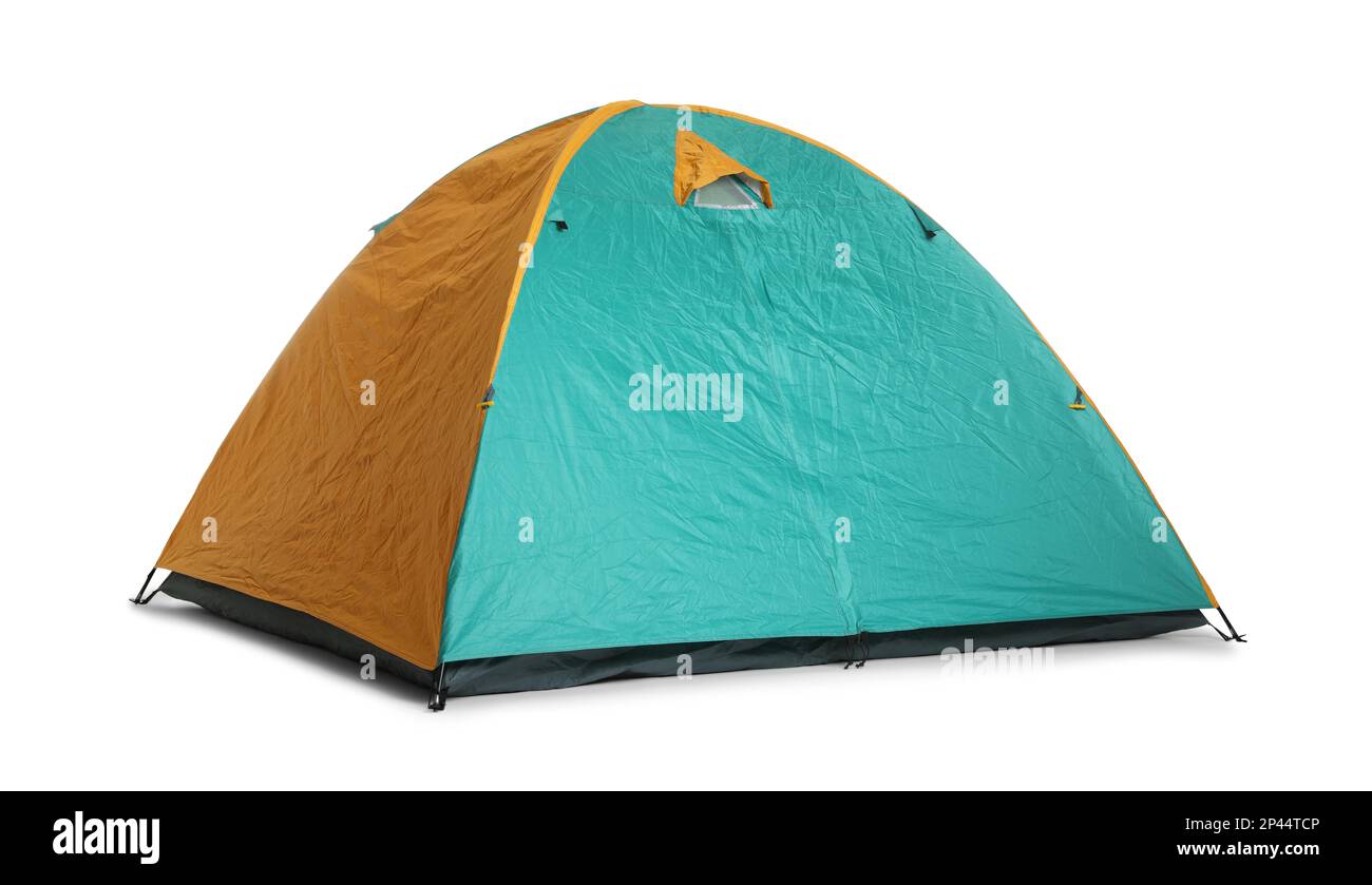Bright colorful camping tent on white background Stock Photo - Alamy