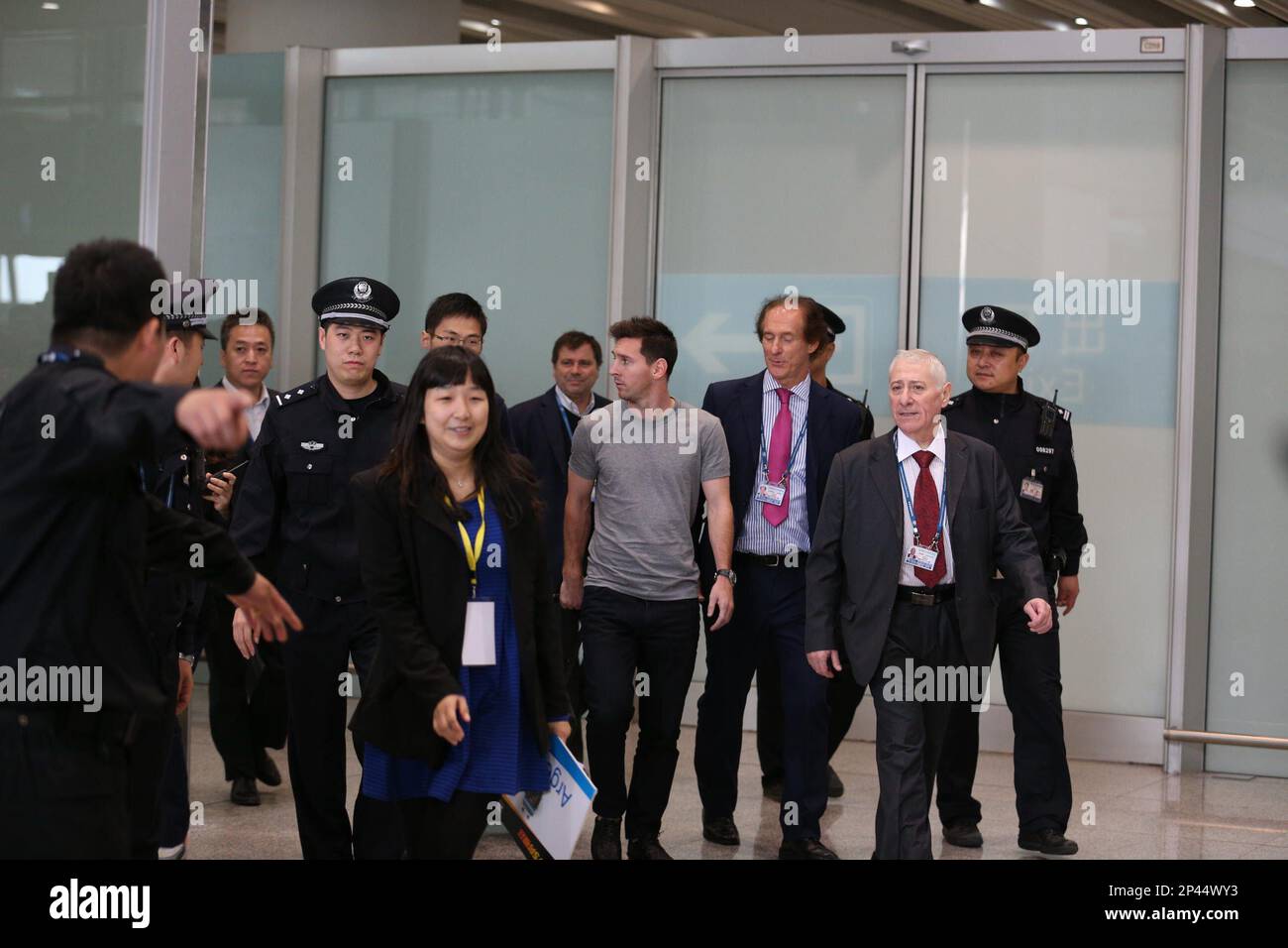 Argentine football star Lionel Messi, center, is pictured after ...