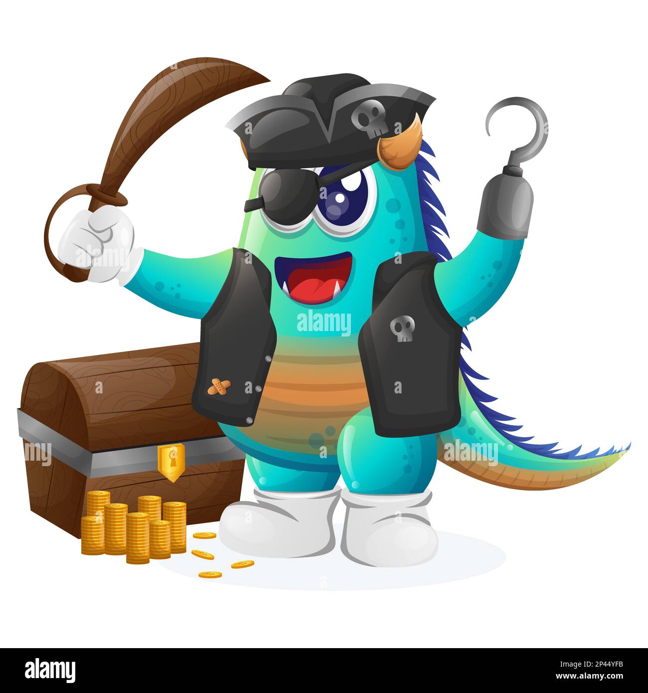 Cute blue monster pirate character. Perfect for kids, small business or ...