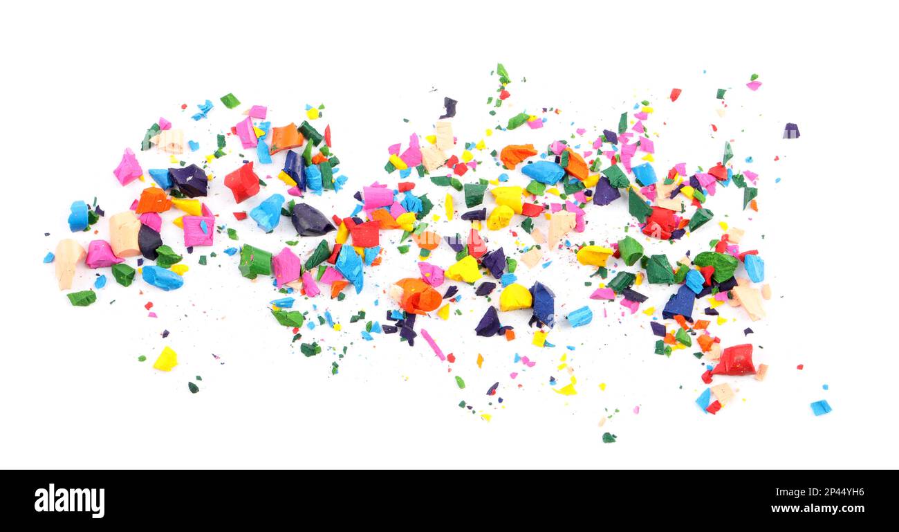 Colorful graphite crumbs on white background. Pencil sharpening Stock ...