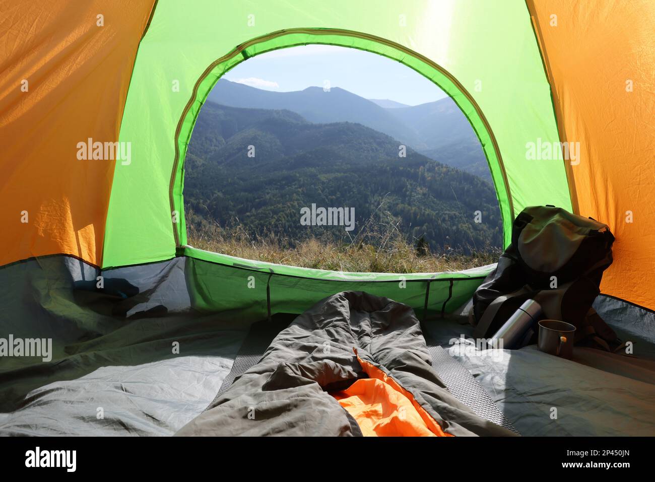 Sleeping bag inside tent hi-res stock photography and images - Alamy
