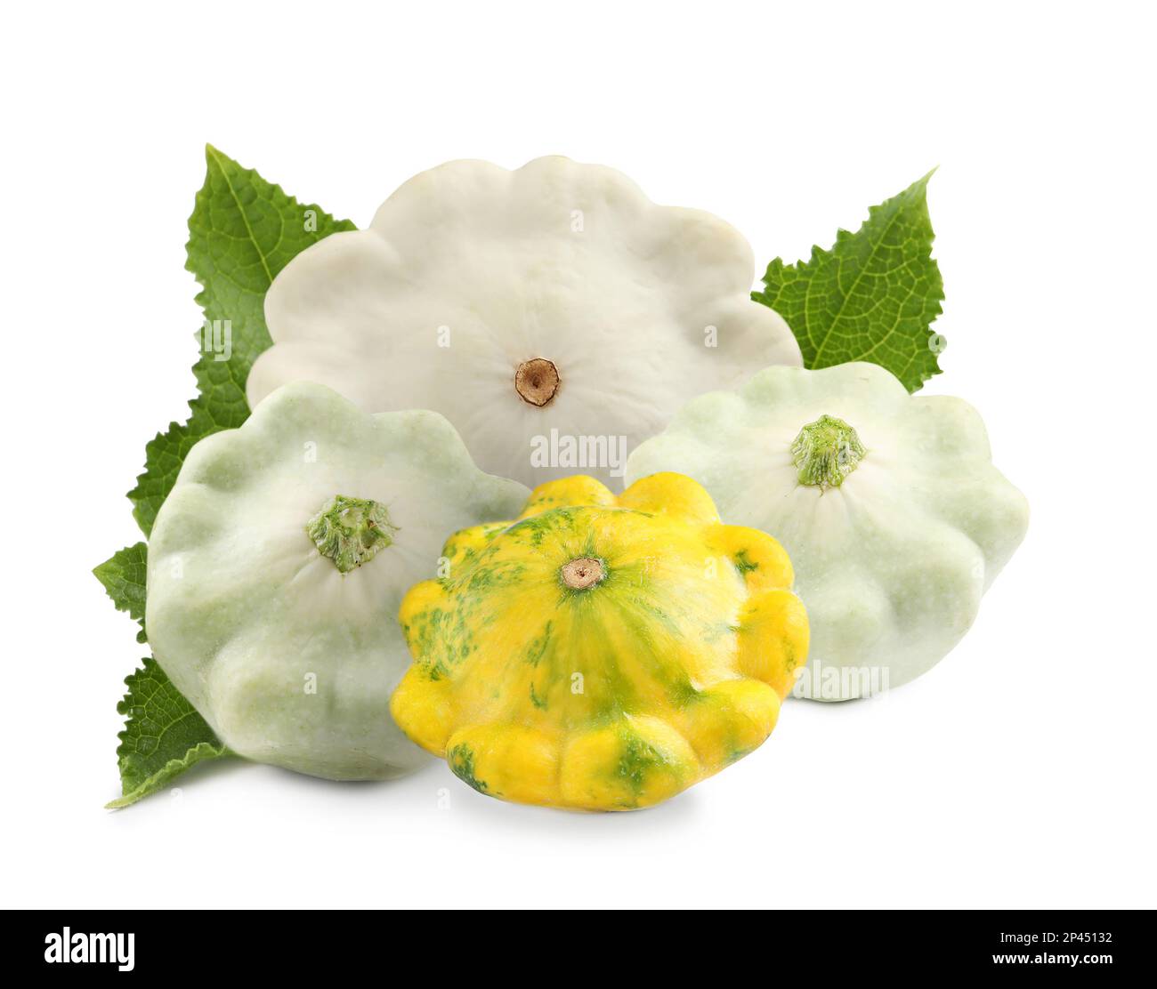 Fresh ripe pattypan squashes on white background Stock Photo - Alamy