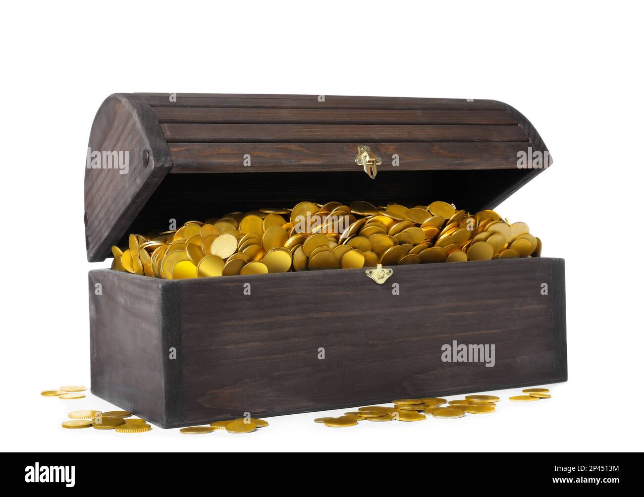Open treasure chest with gold coins isolated on white Stock Photo - Alamy