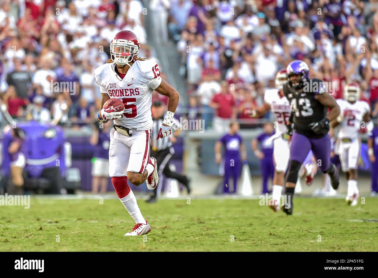 October 4th, 2014: .Oklahoma Sooners cornerback Zack Sanchez (15) picks ...