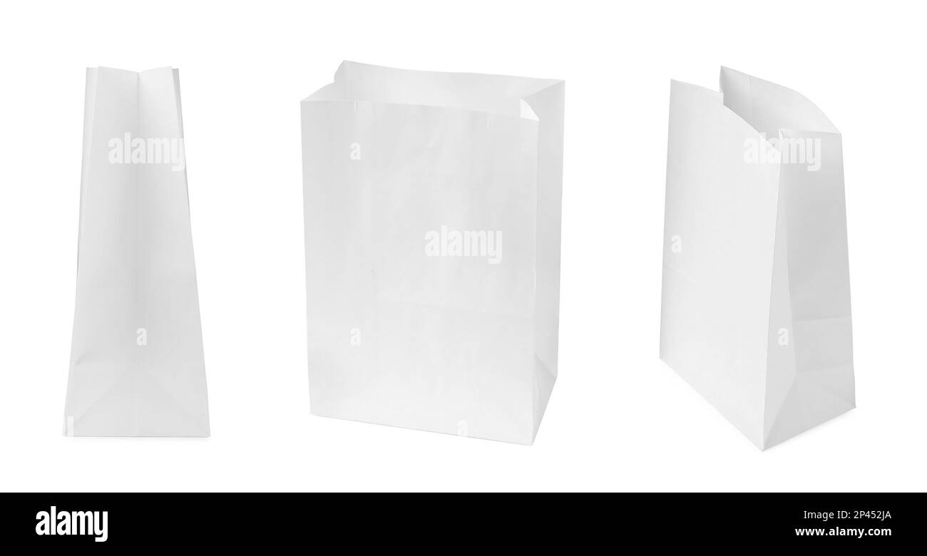 Set with paper bags on white background. Banner design Stock Photo - Alamy