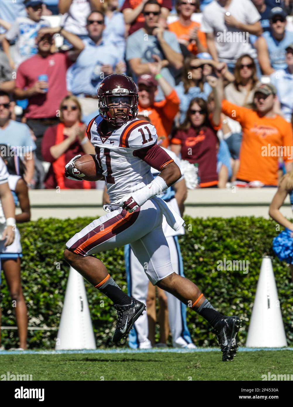 Virginia Tech Hokies cornerback Kendall Fuller (11) intercepts a pass ...