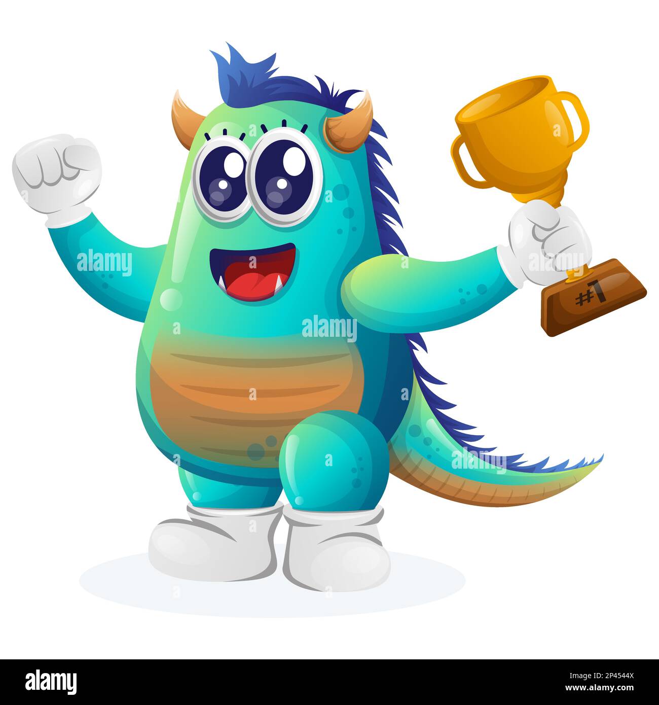 Cute blue monster winning award and celebrating success. Perfect for ...