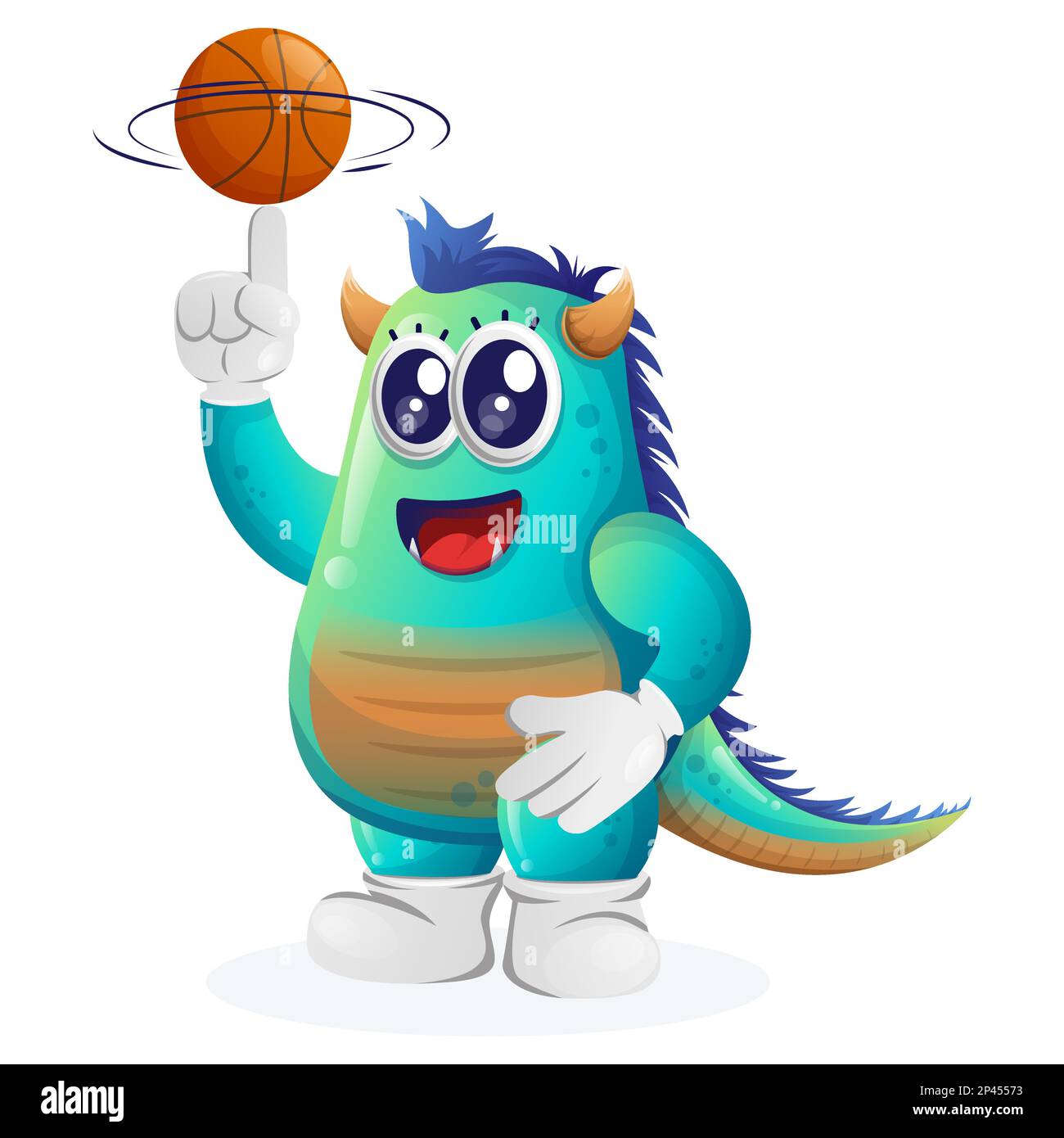 Cute blue monster playing basketball, freestyle with ball. Perfect for ...