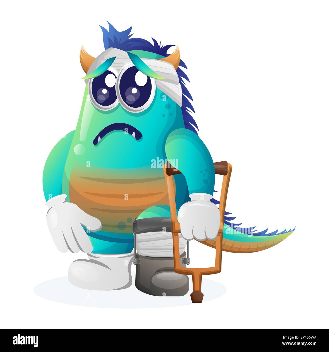 Cute blue monster recovery from injury. Perfect for kids, small ...