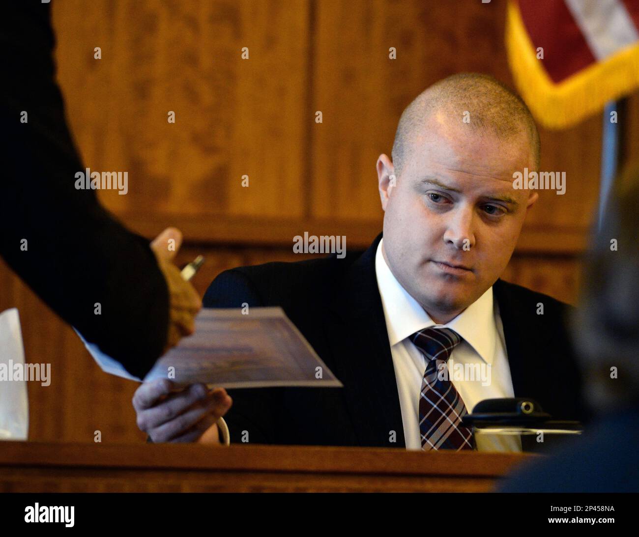 Massachusetts State Trooper Eric Benson testifies during an evidentiary ...