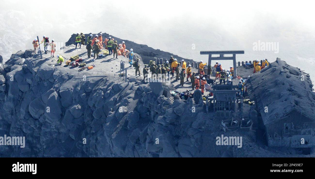 Rescue activity resumes near the top of Mt. Ontake, which straddles ...