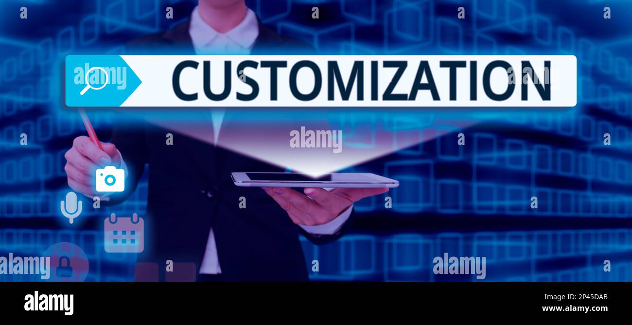 Sign displaying Customization. Business overview modifying something ...