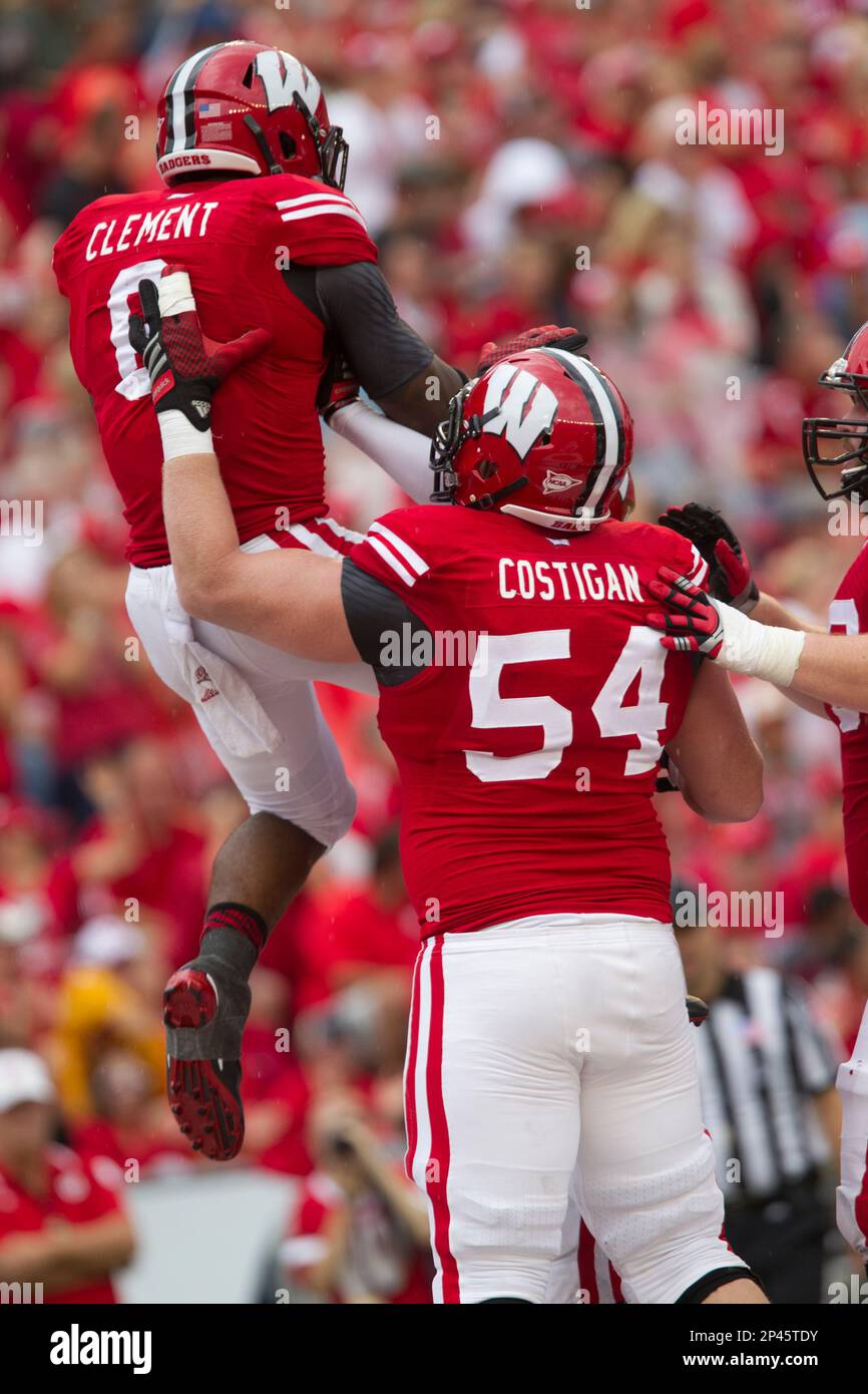 Wisconsin's Cory Clement (6) celebrates in the endzone after scoring a ...
