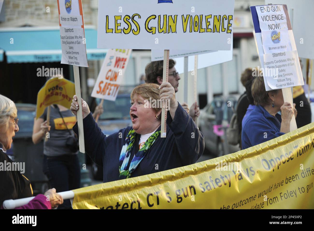 Maureen Gilfeather, with Women on Watch - a gun control group, protests ...
