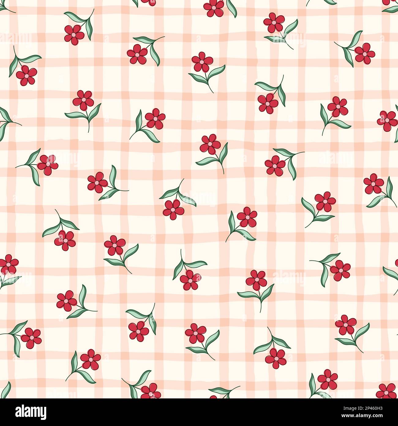 Indian Chintz Flowers and Plaid Vector Seamless Pattern Stock Vector ...