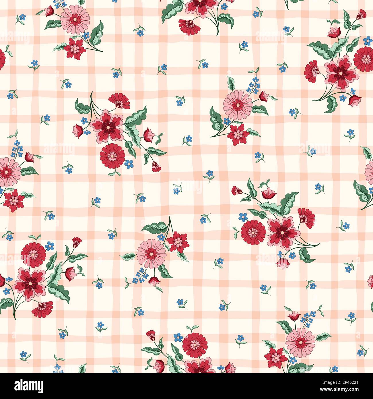 Indian Chintz Flowers and Plaid Vector Seamless Pattern Stock Vector ...