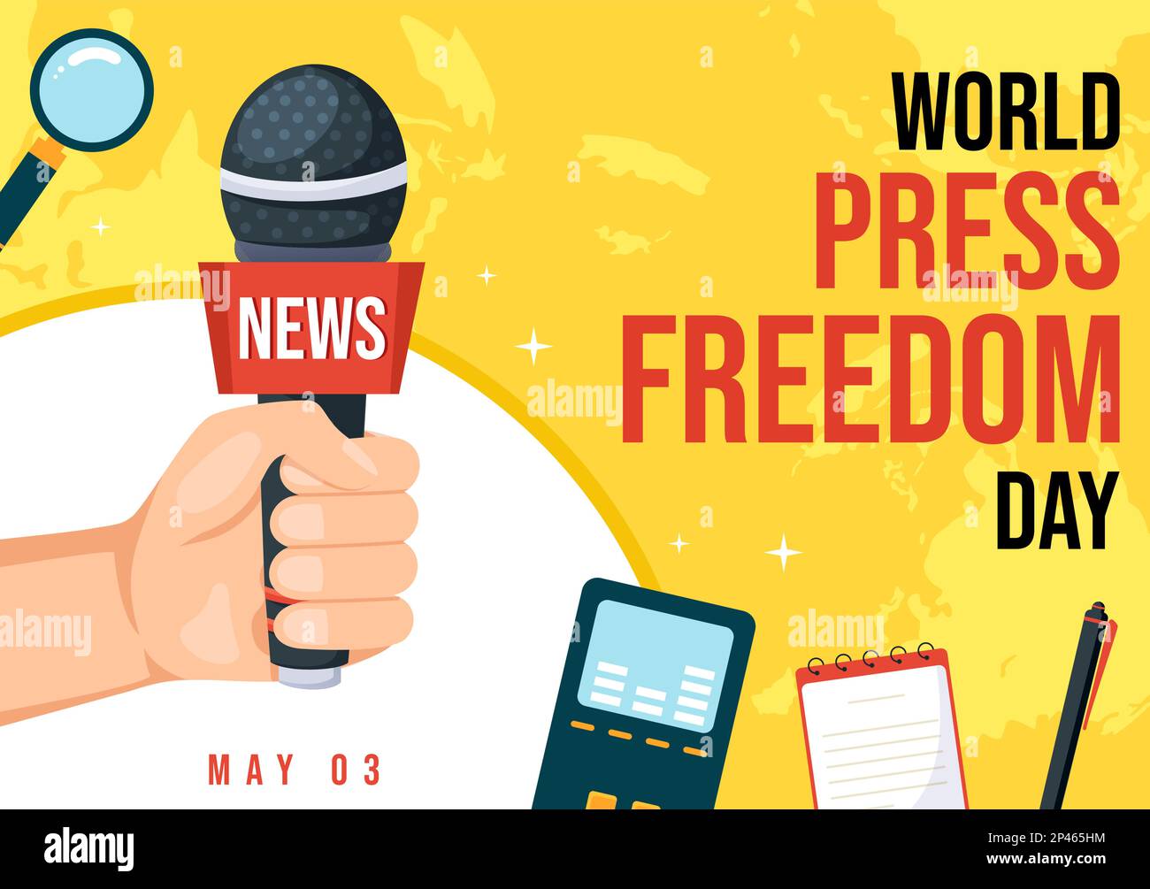 World Press Freedom Day on May 3 Illustration with Hands Holding News Microphones for Web Banner ...