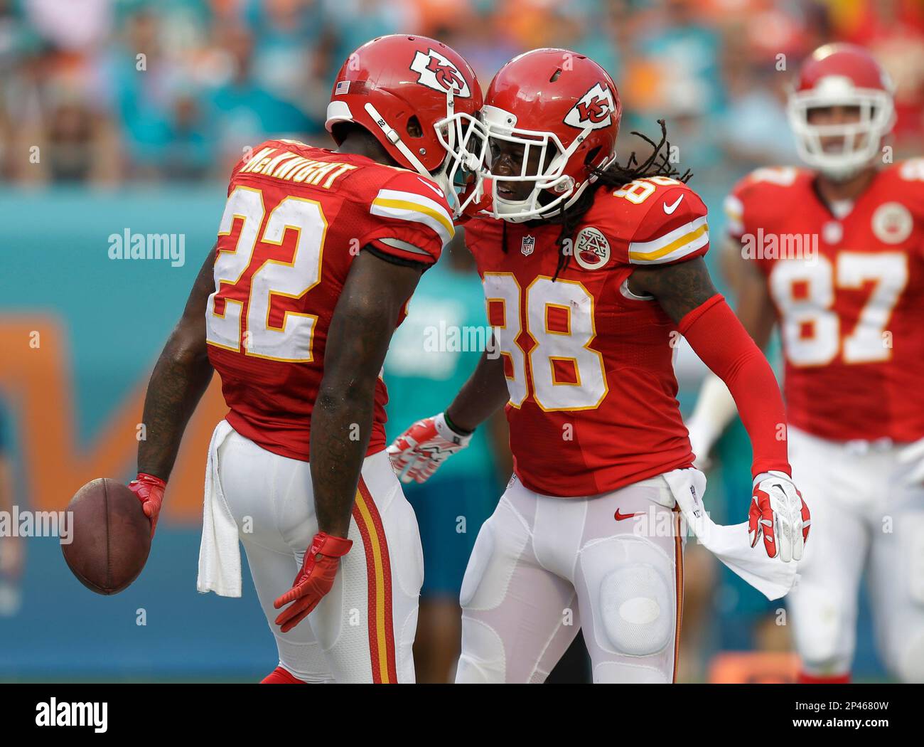 Kansas City Chiefs running back Joe McKnight (22) celebrates with ...