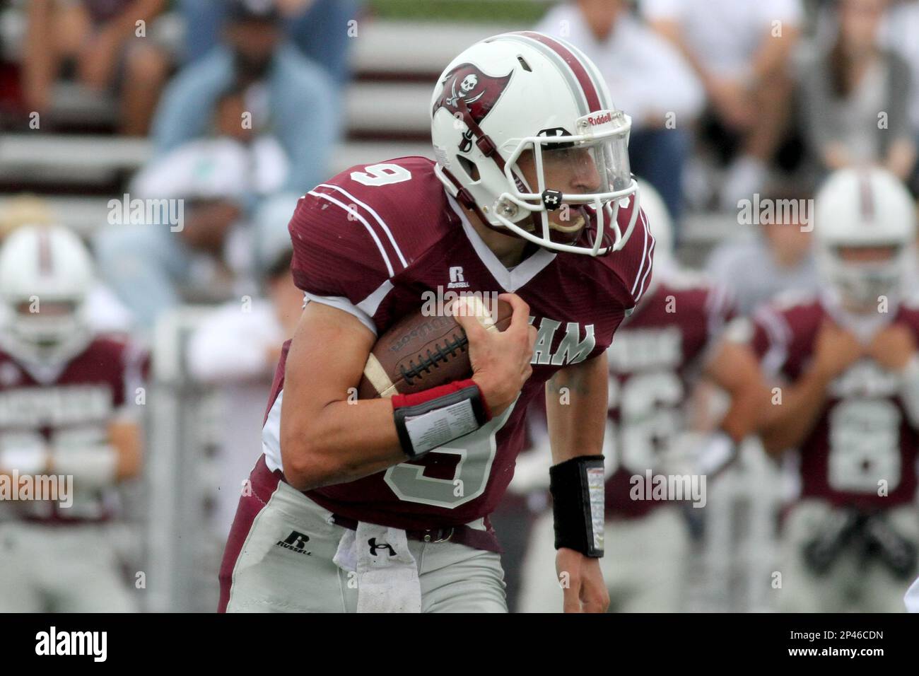 Mepham Pirates QB Tyler Davis #9 in action against the Carey Seahawks ...
