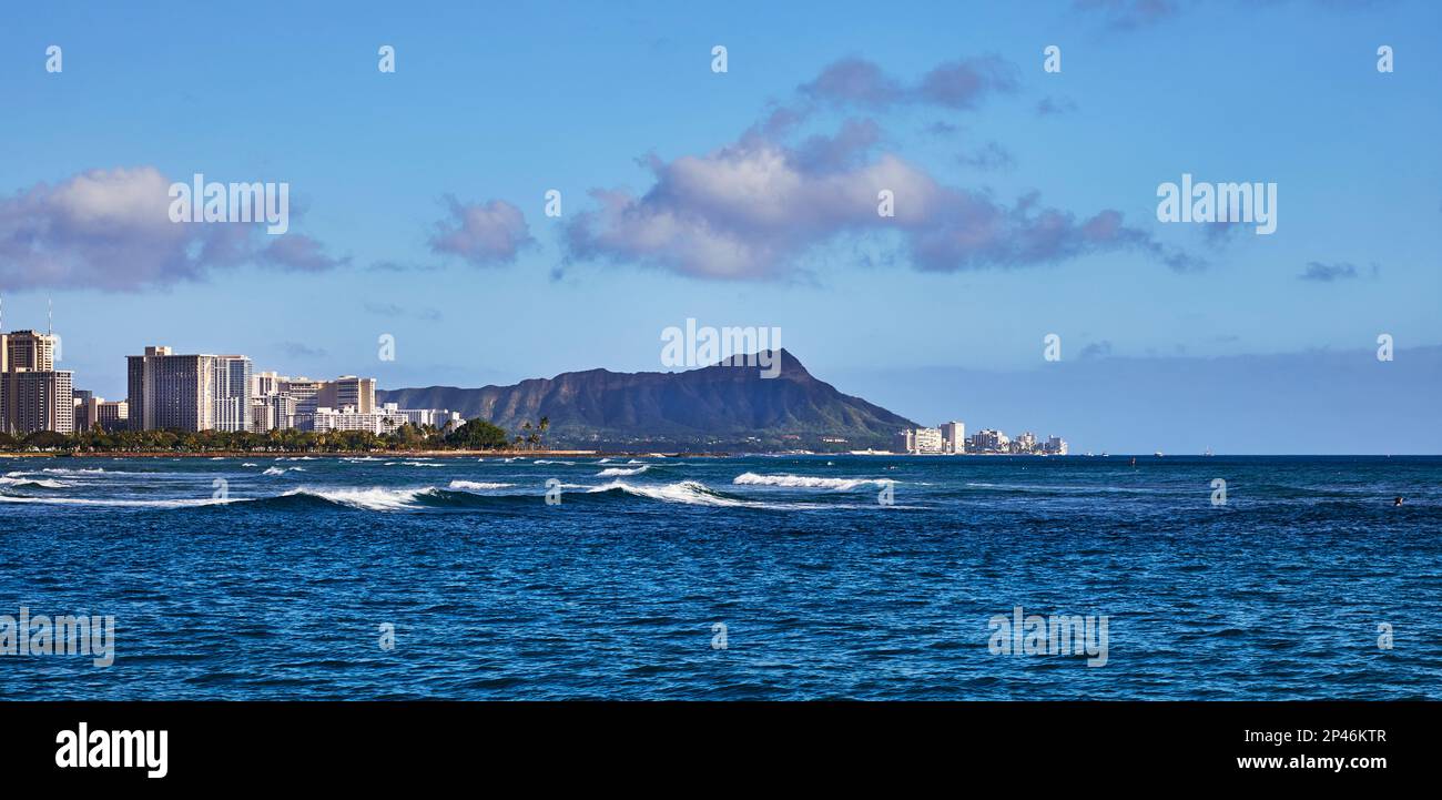 Diamond Head Crater with skyline view of Waikiki, Oahu, Hawaii Stock ...