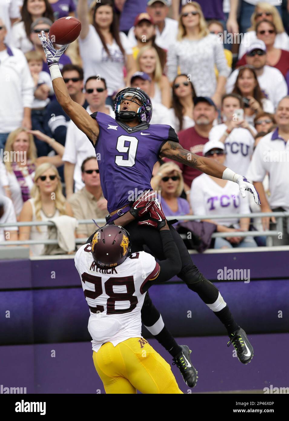TCU wide receiver Josh Doctson (9) jumps to one-hand catch a touchdown ...