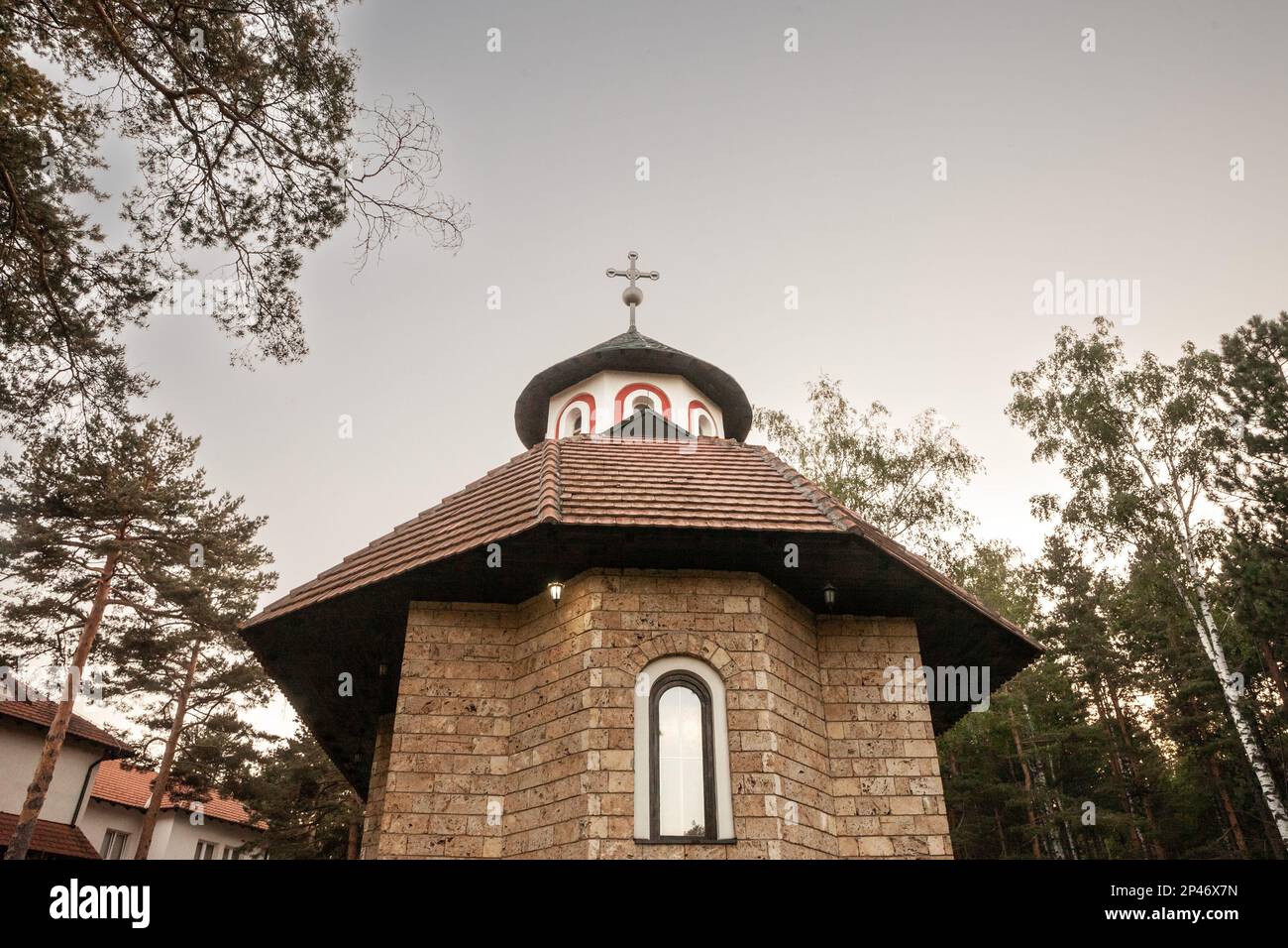 Picture of the iconic tower of the Serbian orthodox church of Divcibare ...