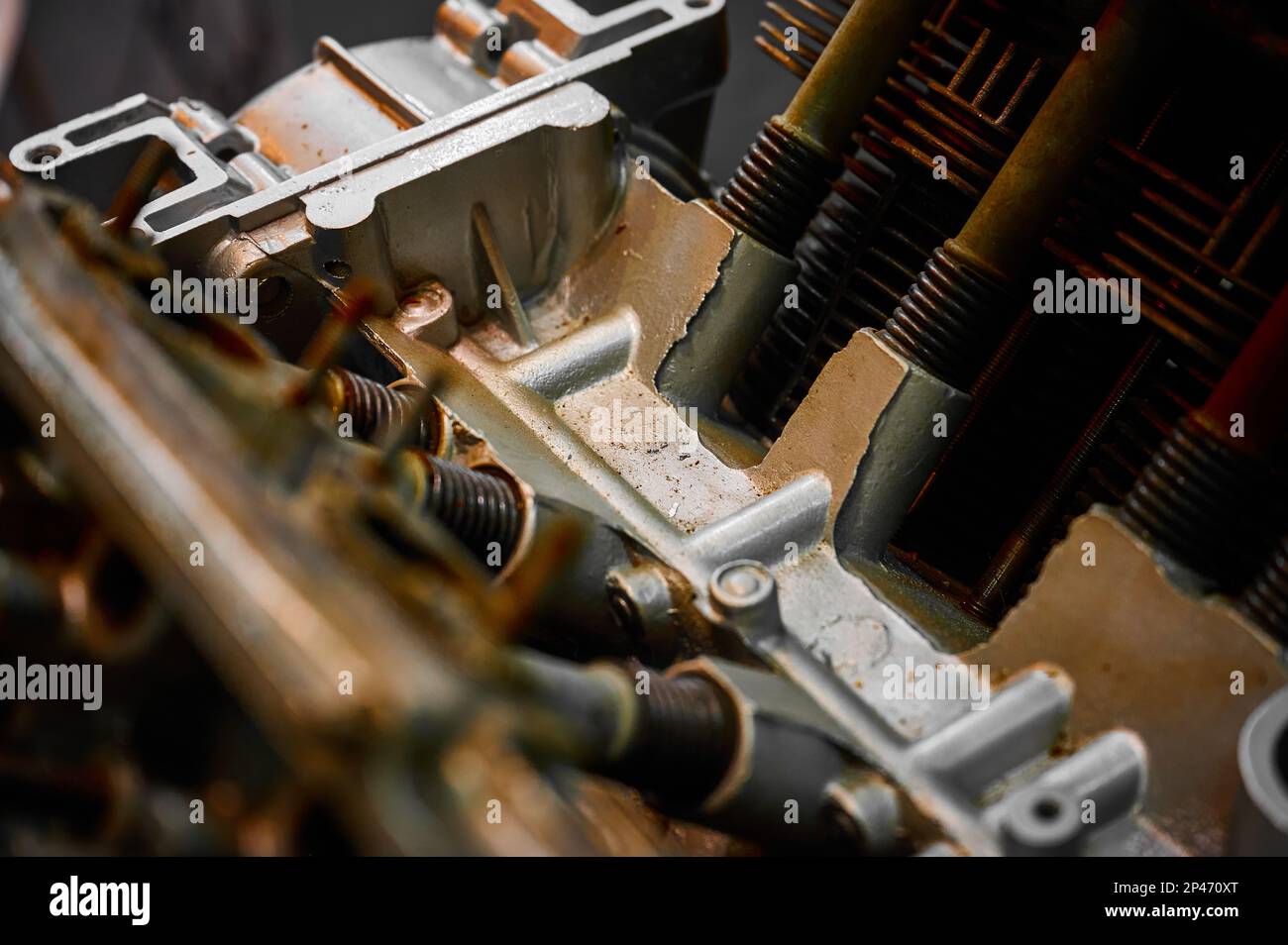 Old internal combustion engine of car with rust in workshop Stock Photo ...