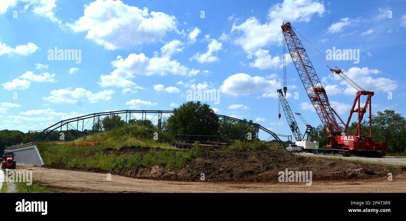 In this Monday, Sept. 8, 2014 photo, heavy equipment to be used to lift ...