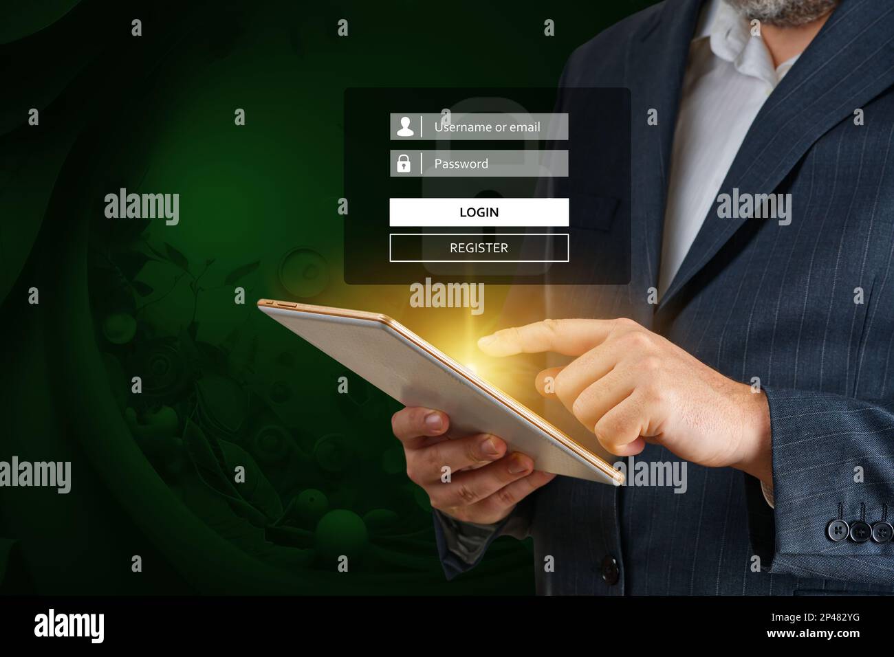 Login using digital device. Man hand using online banking E-commerce ...