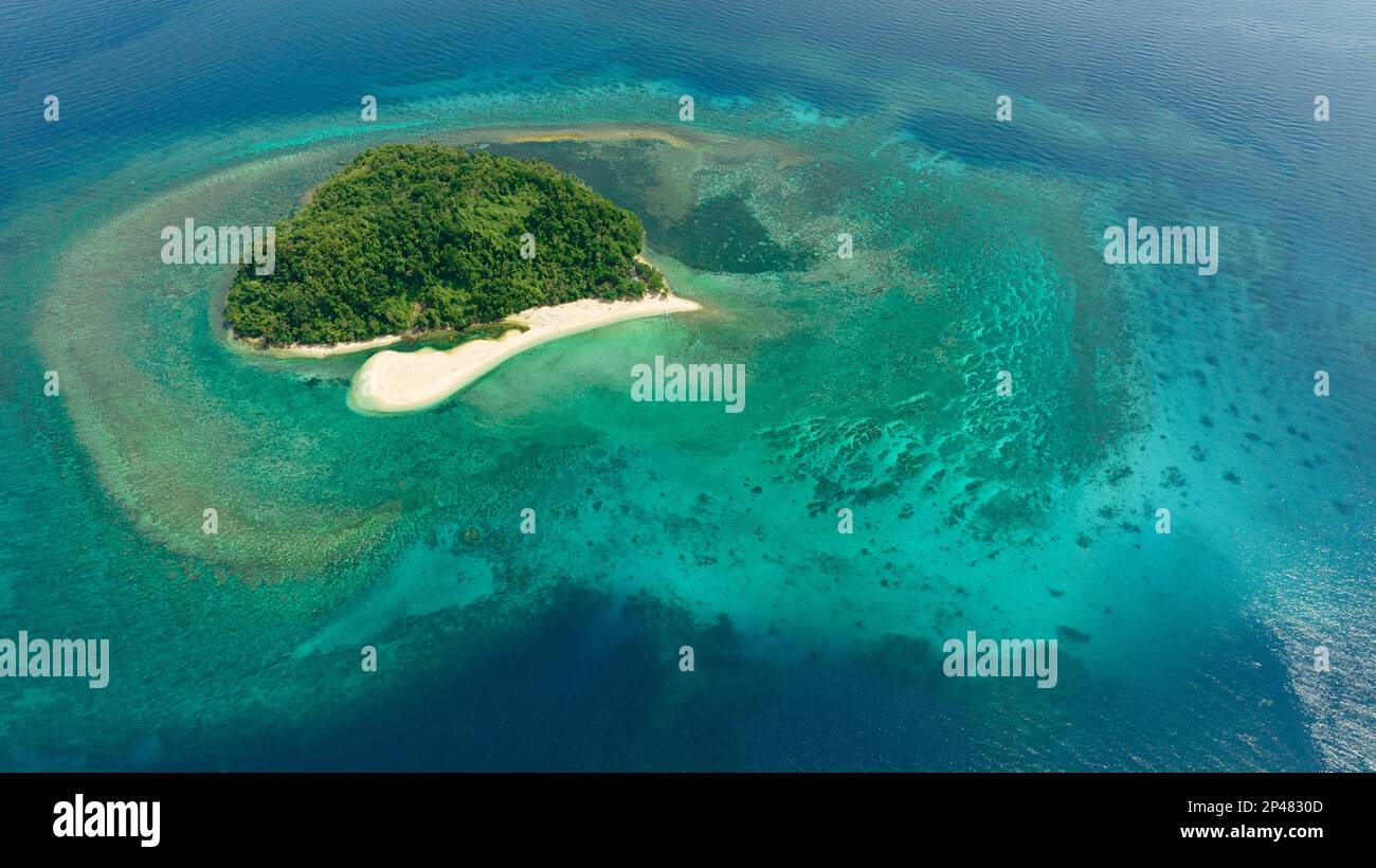 Tropical island in the blue sea with atoll and the beach. Agutaya ...