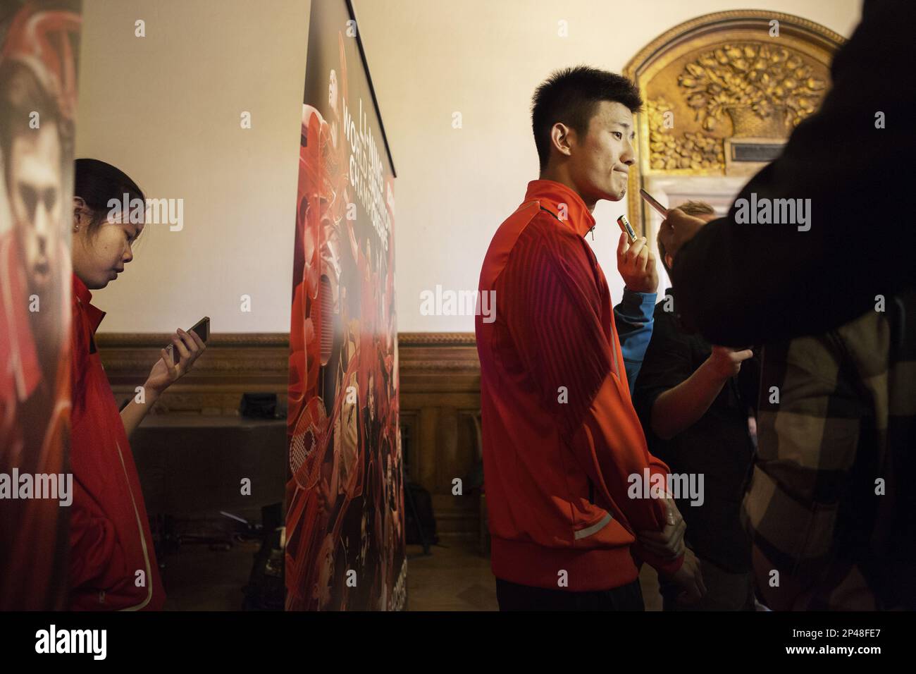 Li Xuerui from China (left) and Lin Dan from China, during a reception ...