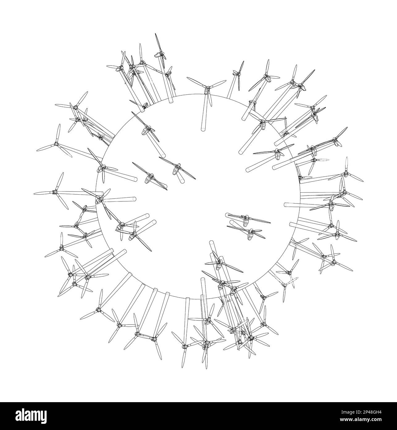 Electric wind turbines on round planet Stock Photo - Alamy