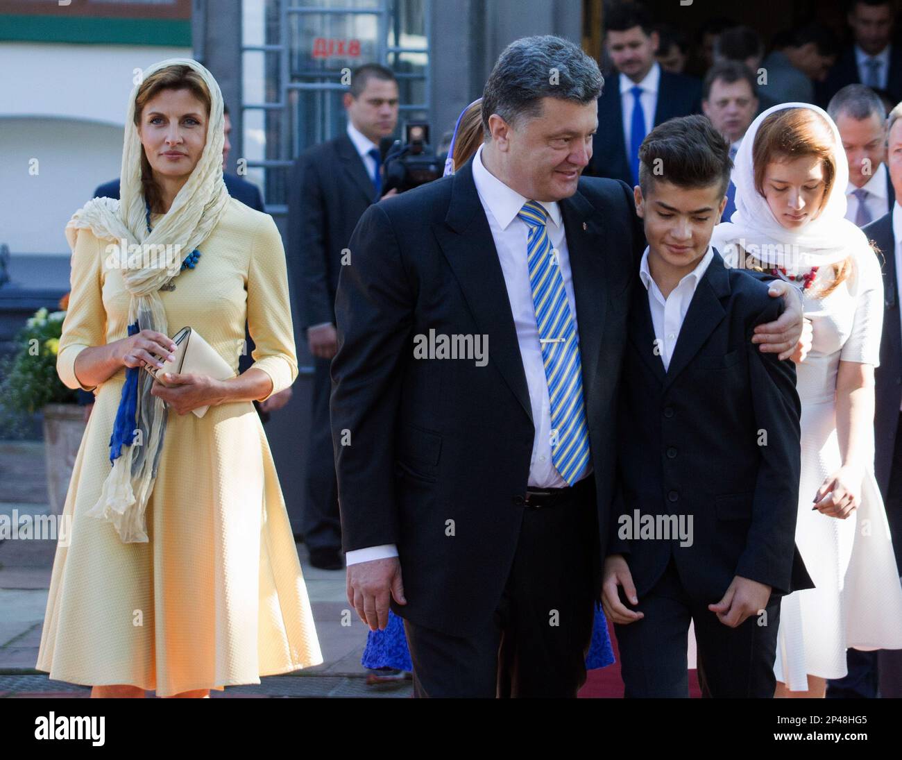 Ukrainian President Petro Poroshenko embraces his son Mykhailo after a ...