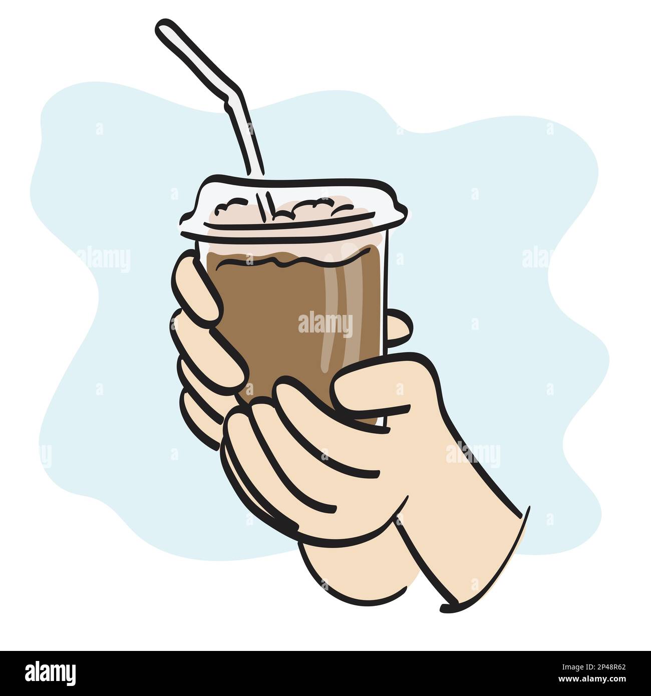 closeup hand holding iced coffee illustration vector hand drawn isolated on white background ...