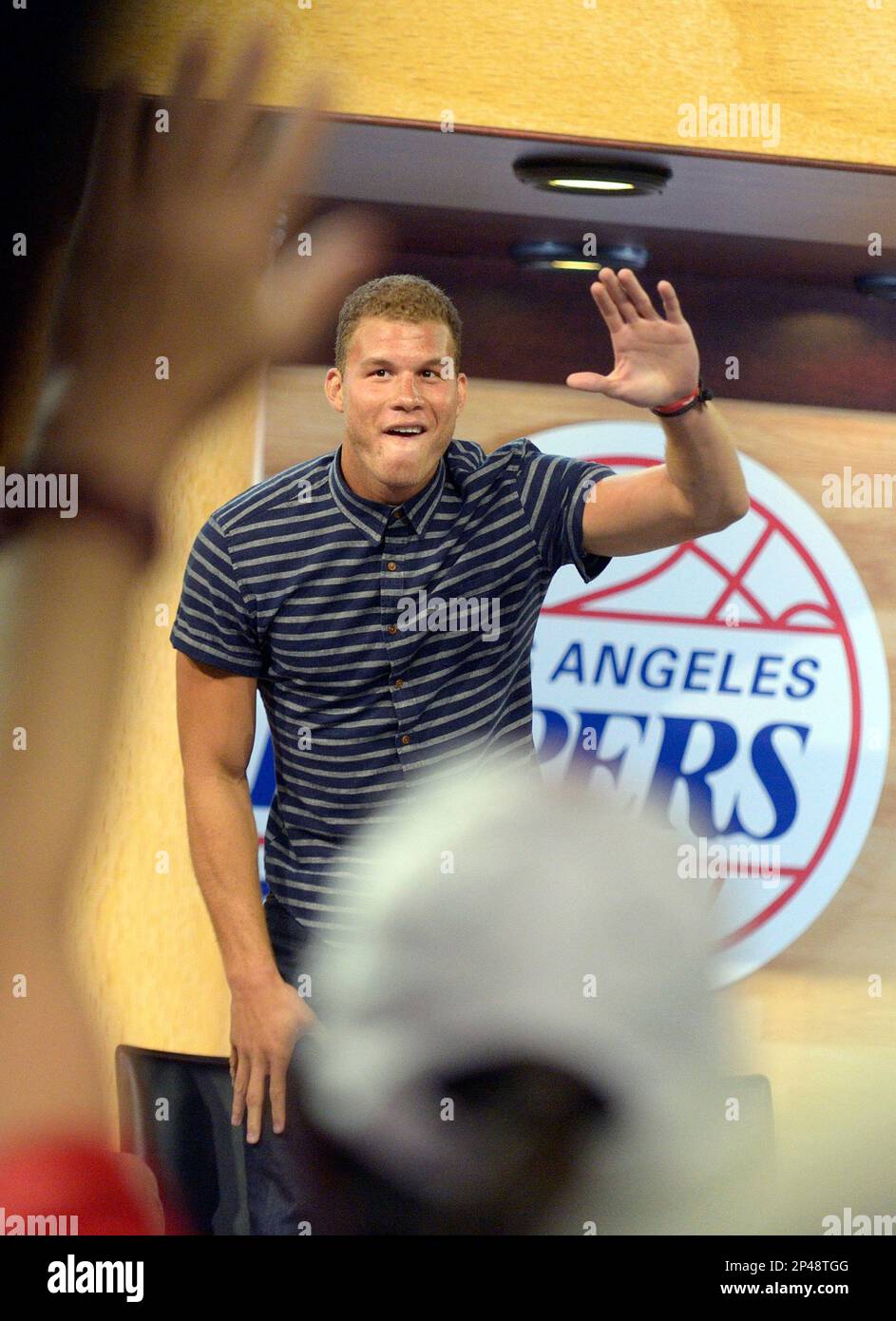 Los Angeles Clippers' Blake Griffin is introduced by announcer Ralph ...
