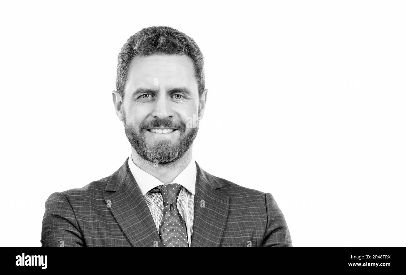 Portrait of happy manager professional man employee smiling isolated on ...