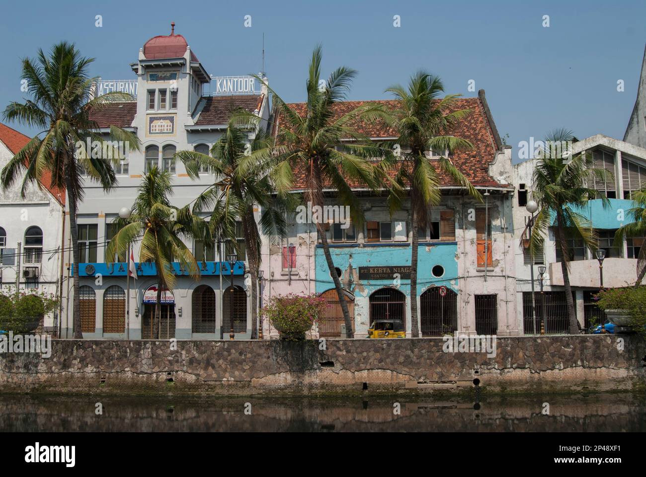 Dutch Colonial buildings by canal, Batavia, Jakarta, Indonesia Stock ...
