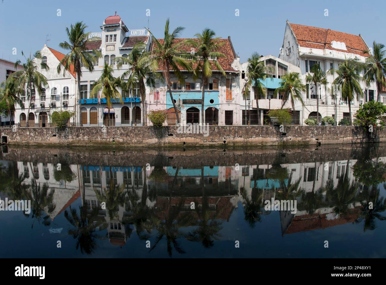Dutch Colonial buildings by canal, Batavia, Jakarta, Indonesia Stock ...