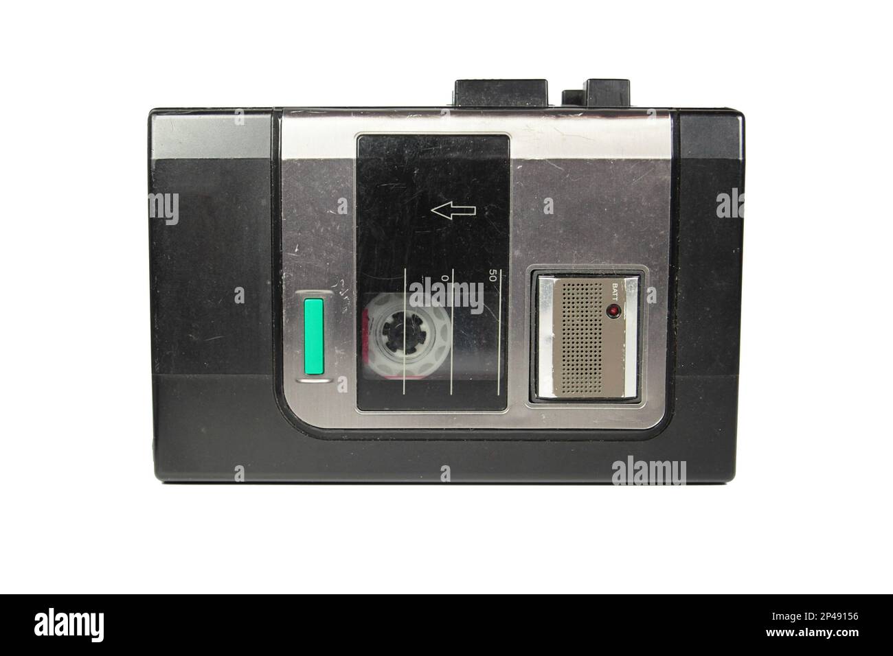 Vintage late 80s early 90s portable audio cassette recorder isolated cut out with white ...