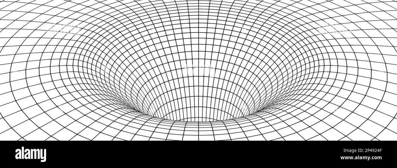 Black hole, wormhole grid. Line wireframe of space warp, tunnel or ...