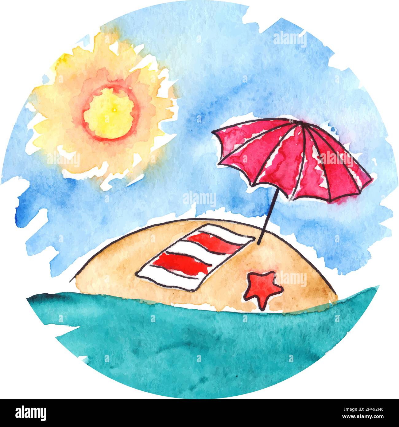 Beach sand sea ocean summer vacation vector circle Stock Vector Image ...