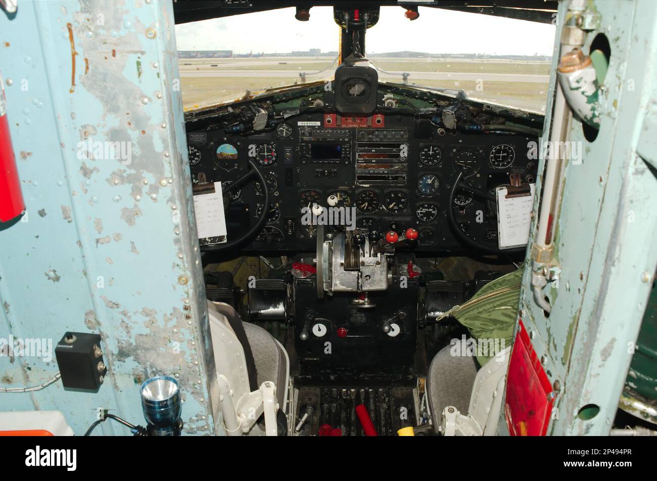 A view from inside the cockpit of the Douglas C-47 Skytrain ...